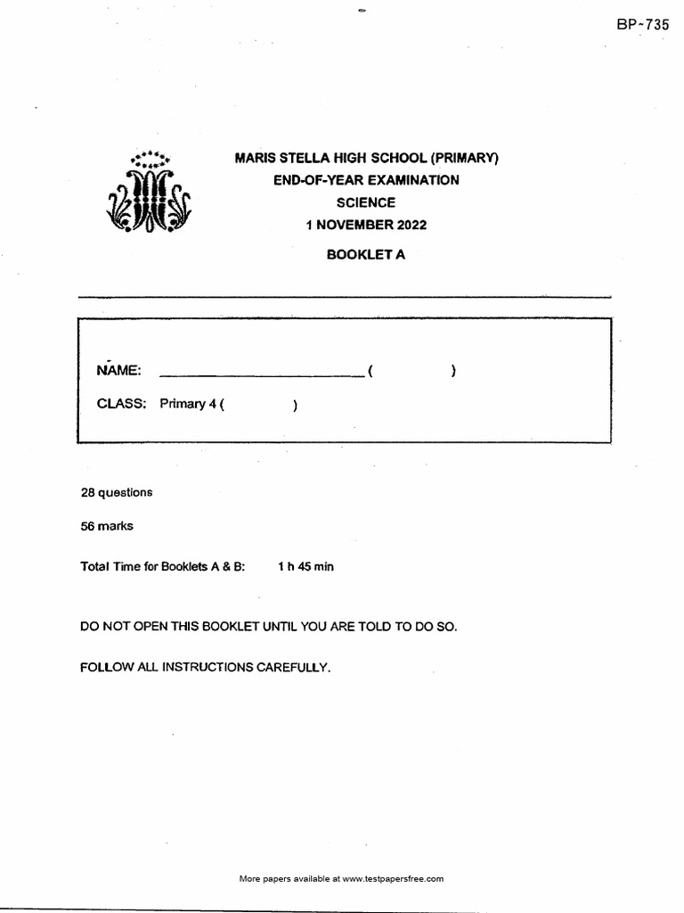 2022 p4 Science Marisstella | PDF