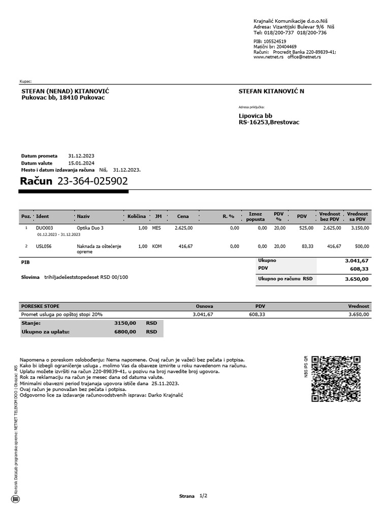 Račun 23-364-025902: Stefan Kitanović N Stefan (Nenad) Kitanović ...