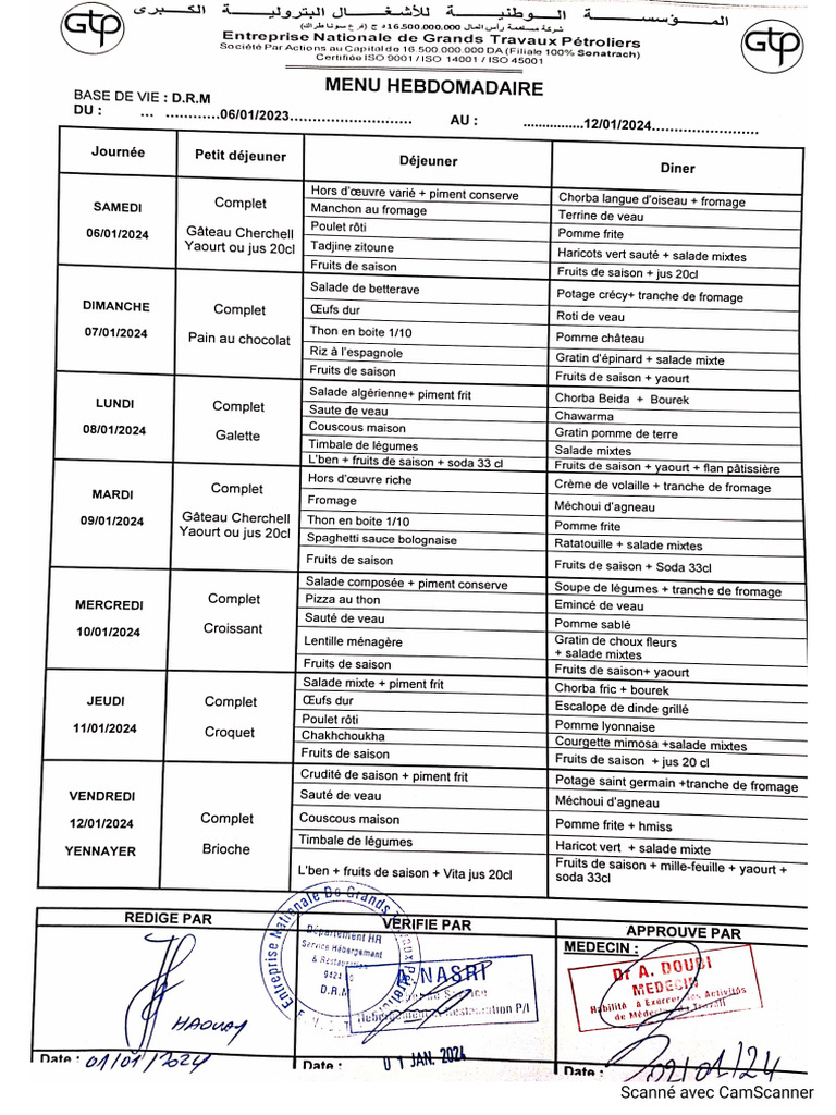 Menu Du 06-01-2024 Au 12-01-2024 | PDF Menu Du 06-01-2024 Au 12-01-2024 | PDF