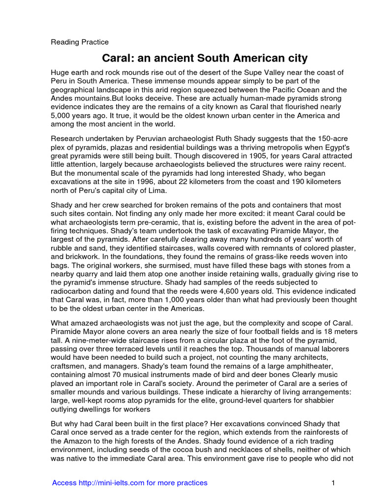 Caral An Ancient South American City | PDF