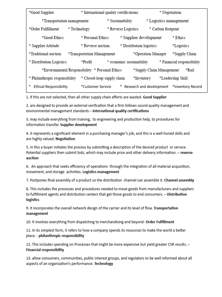 Scm1 Final Exam Key | PDF