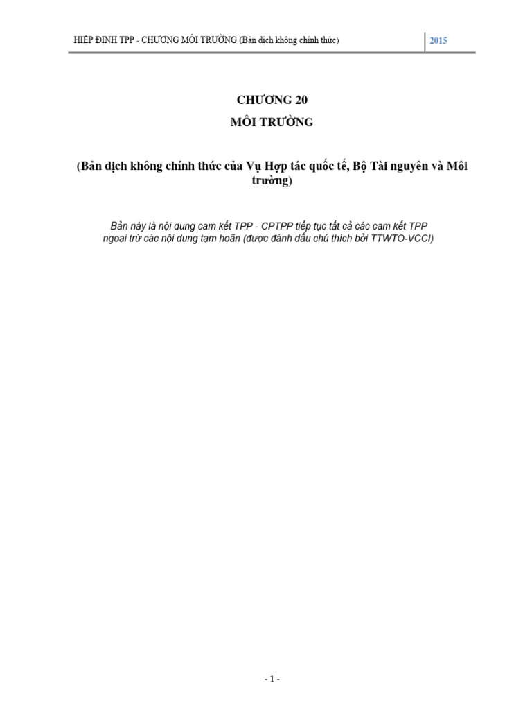 CPTPP - Environment Chapter - VN | PDF