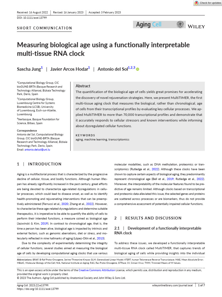 Aging Cell - 2023 - Jung - Measuring Biological Age Using A ... Aging Cell - 2023 - Jung - Measuring Biological Age Using A ...