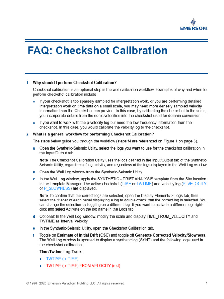 FAQ - Checkshot_Calibration | PDF