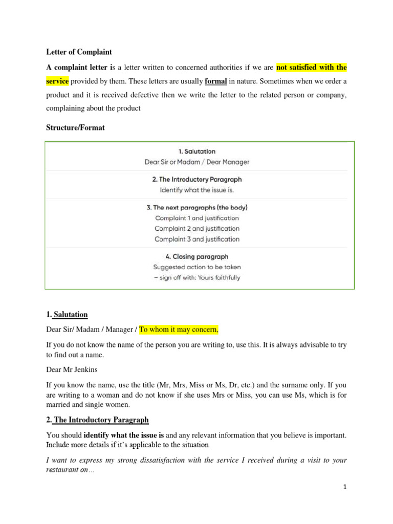 Letter of Complaint | PDF