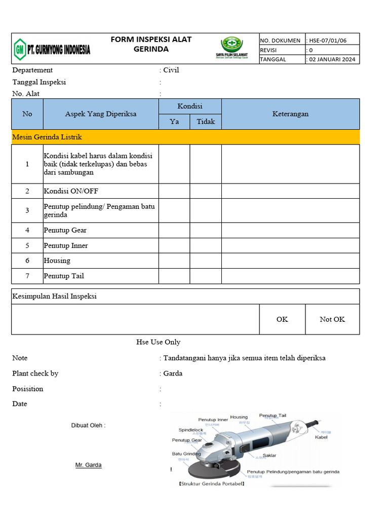 Form Inspeksi Alat | PDF