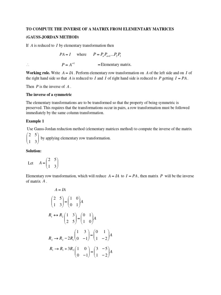 To Compute The Inverse of A Matrix From Elementary Matrices | PDF