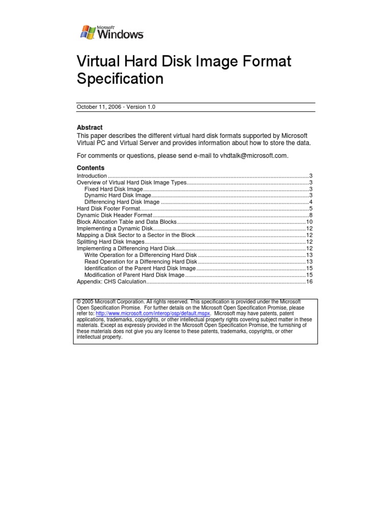 Virtual Hard Disk Format Spec 101806 Pdf File Format Computer File 