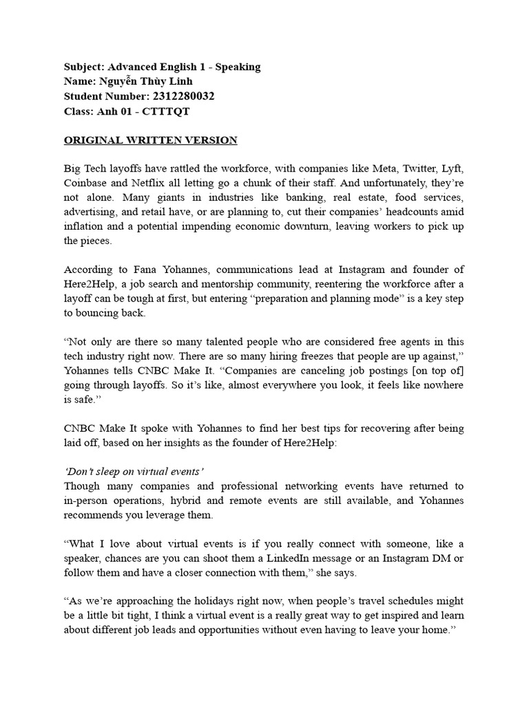 Speaking Class - Written To Spoken Text | PDF