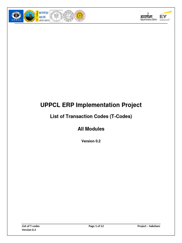 UPPCL Transaction Codes ERP System V02 | PDF