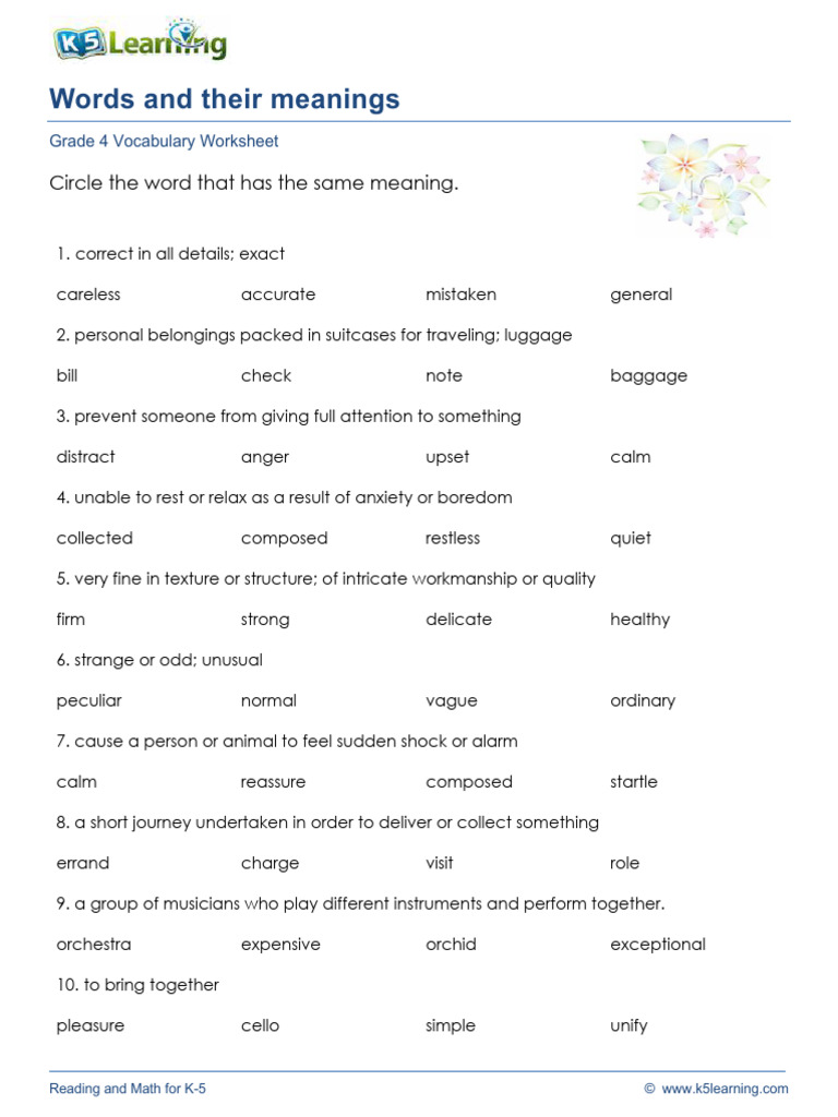 Grade 4 Words Meanings 1 | PDF | Baggage