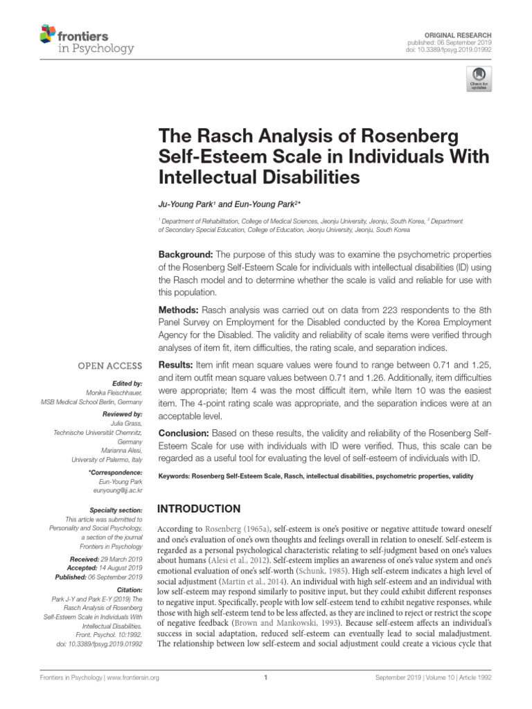 The Rasch Analysis of Rosenberg Self-Esteem Scale | PDF