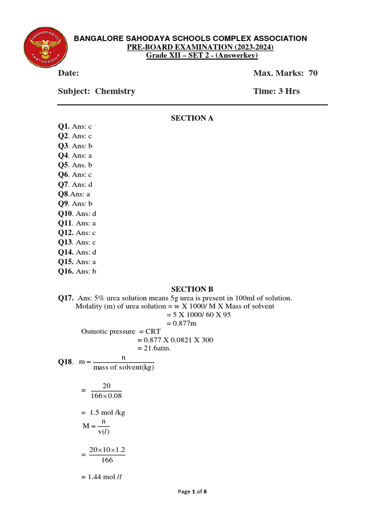 Chem Set 2 Answer Key PDF