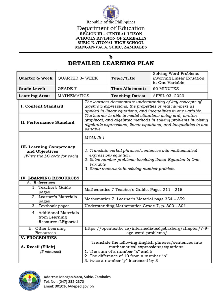 7Es-DLP - Number Problem | PDF