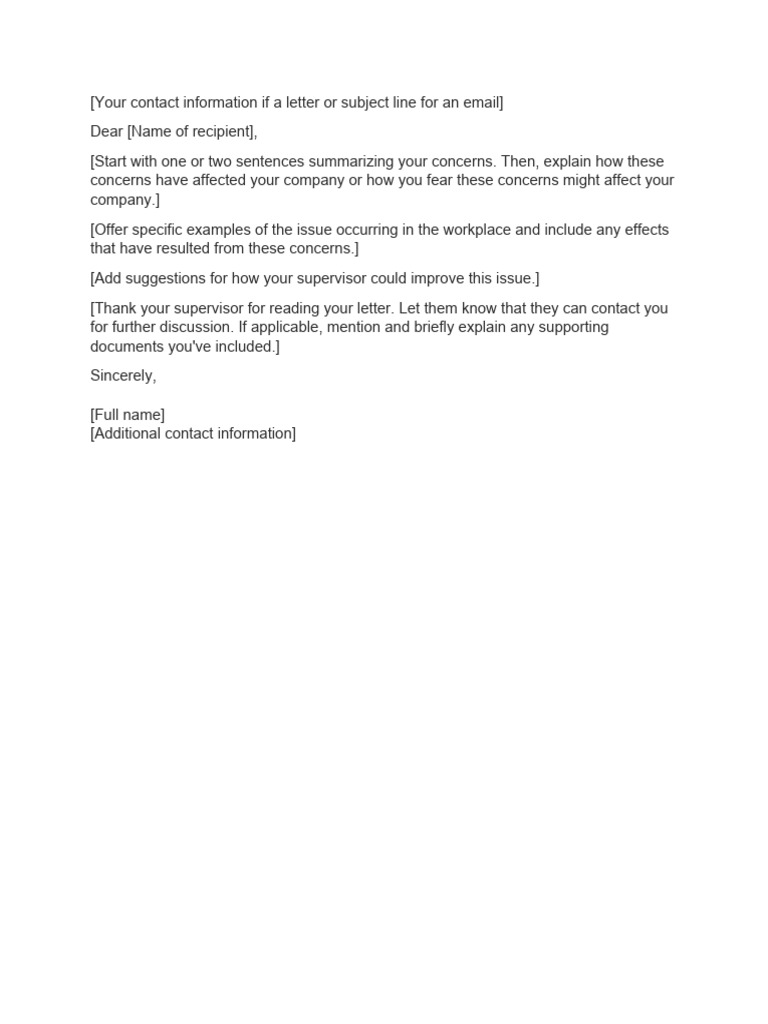 Letter of Concern To Manager Template | PDF | Career & Growth