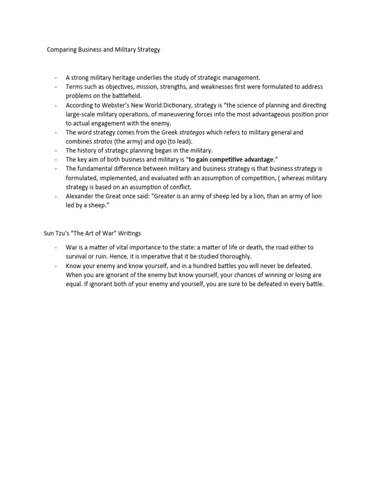 Comparing Business and Military Strategy | PDF | Military Strategy ...