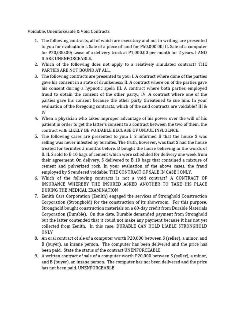 BLT Voidable Unenforceable Void Contracts | PDF