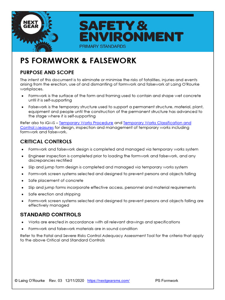 Primary Standard Formwork Falsework | PDF