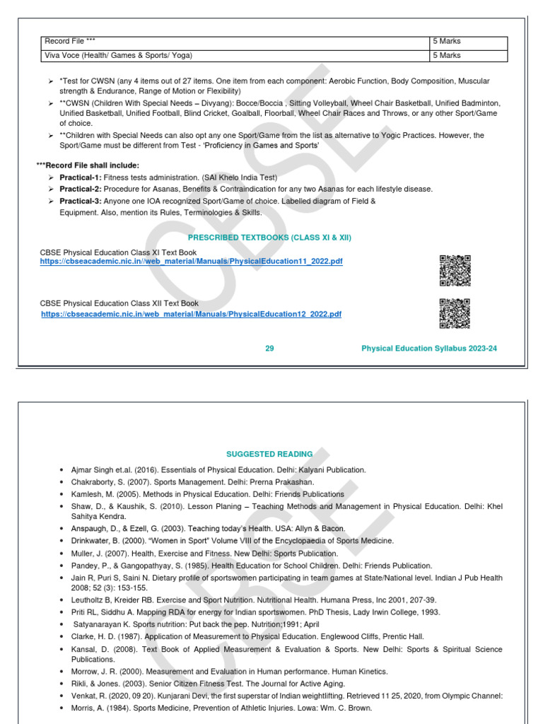 CBSE Physical Education Syllabus 2023-24 | PDF