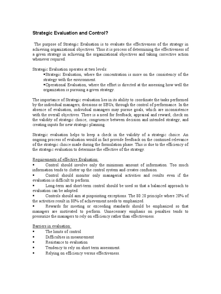 Strategic Evaluation and Control Process | PDF | Evaluation | Strategic ...