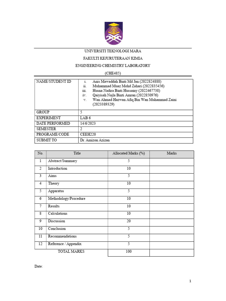 Che485 - Lab 6 - Mac2023 - Ceeh220f - Group 5 | PDF | Infrared ...