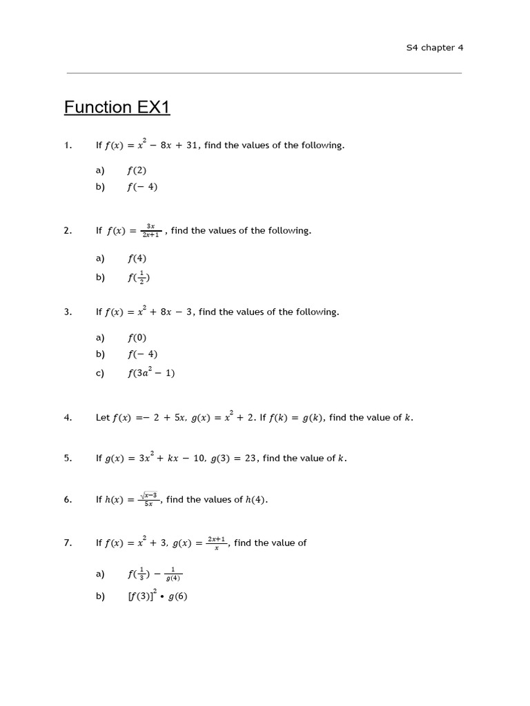 s4 ch4 Function Ex1 Eng | PDF