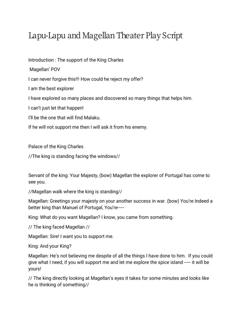 Magellan and Lapu Lapu Theater Play Script | PDF