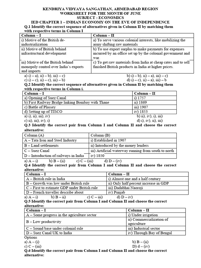 Xii Eco Worksheet For June Month | PDF