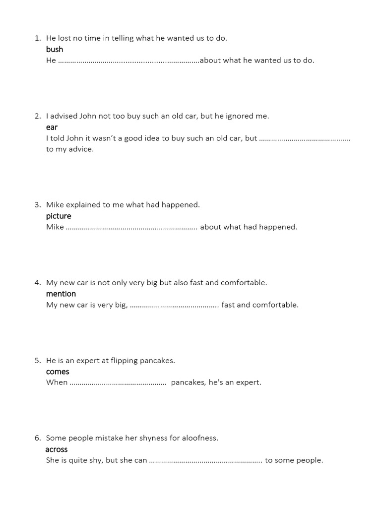 CAE - 50 - Key - Word - Transformation - Exercises 2 | PDF