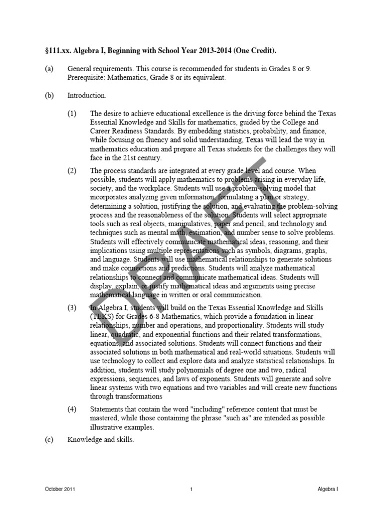 Syllabus Mathematics TEKS | PDF