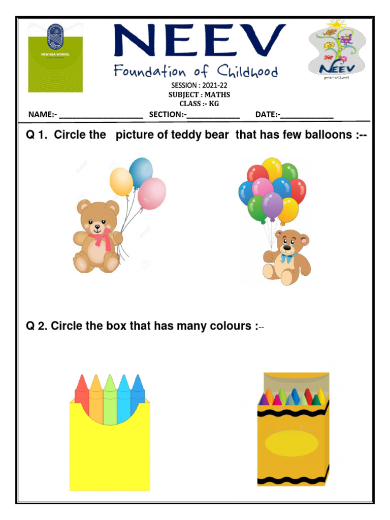 Few and Many Worksheets for Kindergarten | PDF