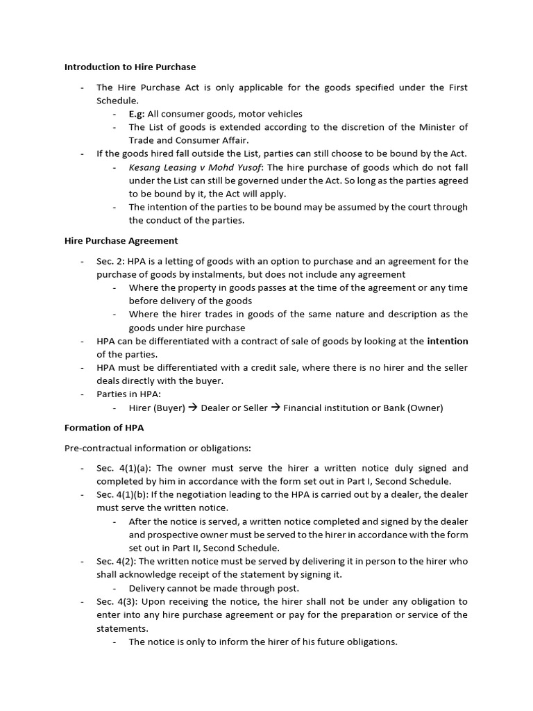 Understanding Hire Purchase Agreements | PDF