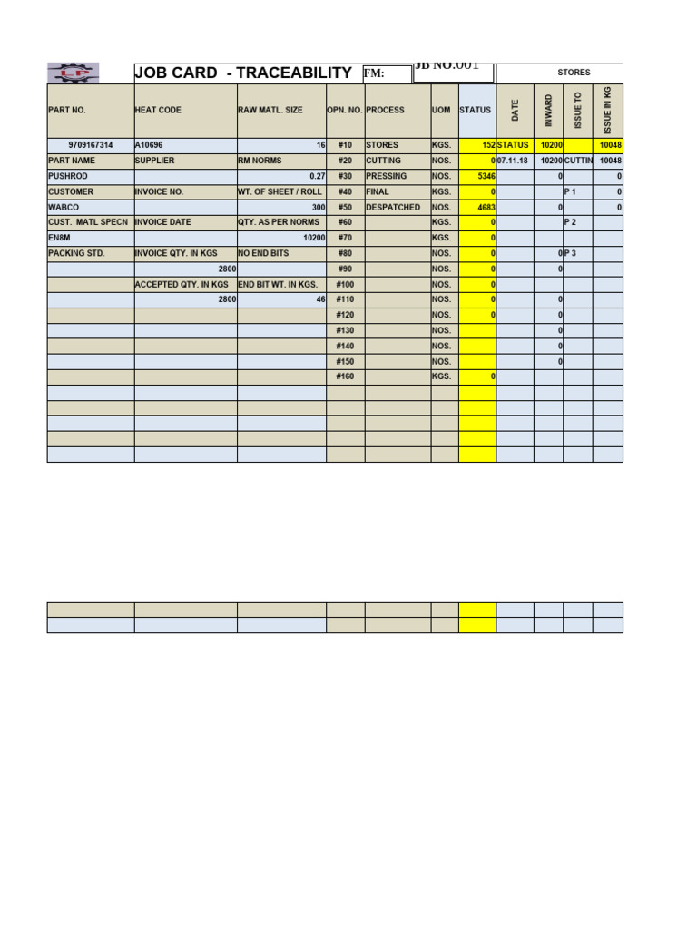 1 of 1 of Job Card Formate 30.1.19 | PDF