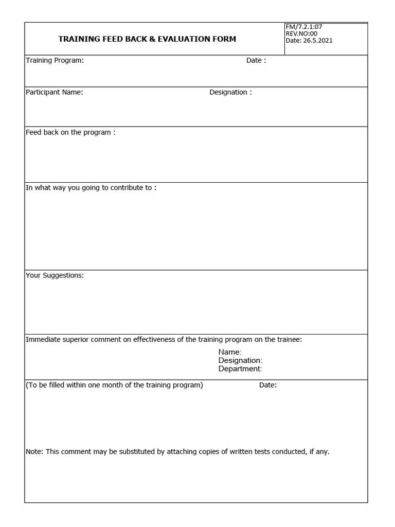 DI 7.2.1.07 Training Feed Back & Evaluation Form | PDF
