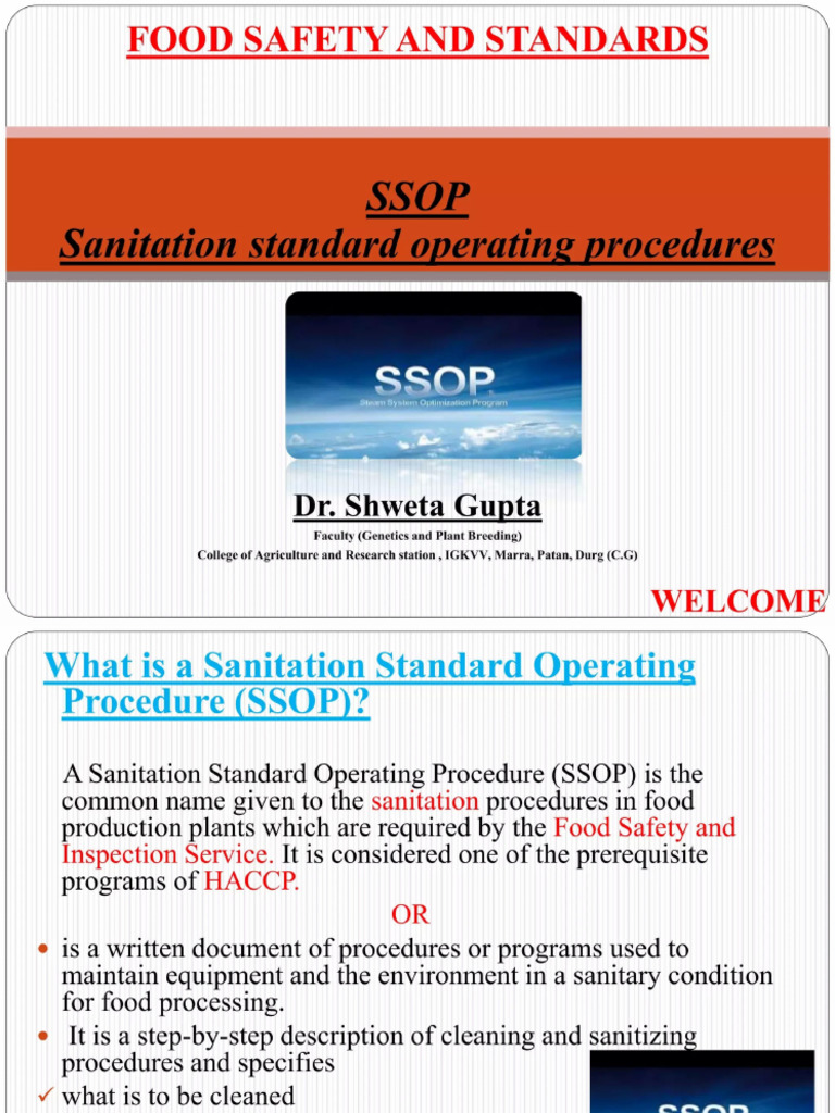 Ssop Sanitation Standard Operating Procedures | PDF