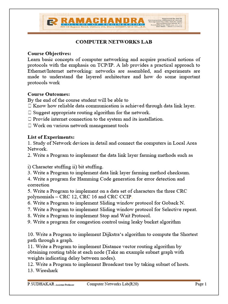 Computer Networks Lab Overview | PDF