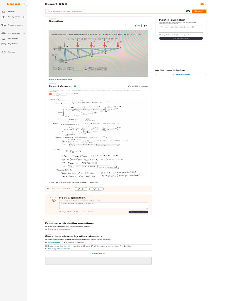 Determine The Force in Members CD and DF of The Tr... ! | PDF | Learning