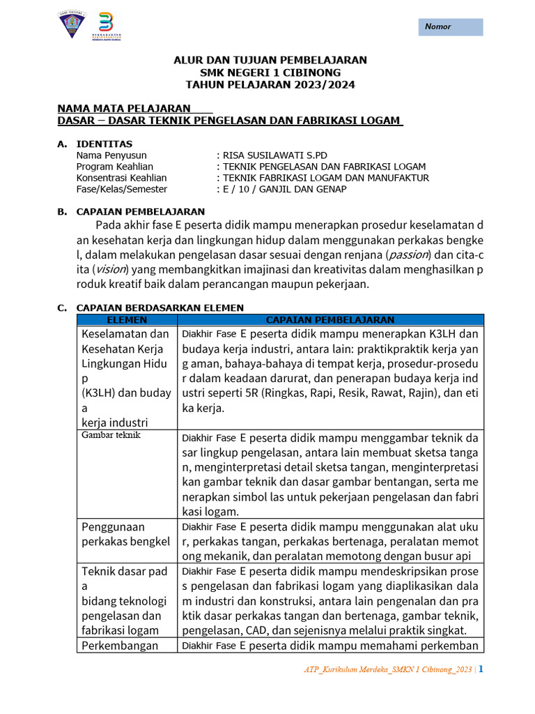 Alur Dan Tujuan Pembelajaran | PDF | Seni | Teknologi & Rekayasa