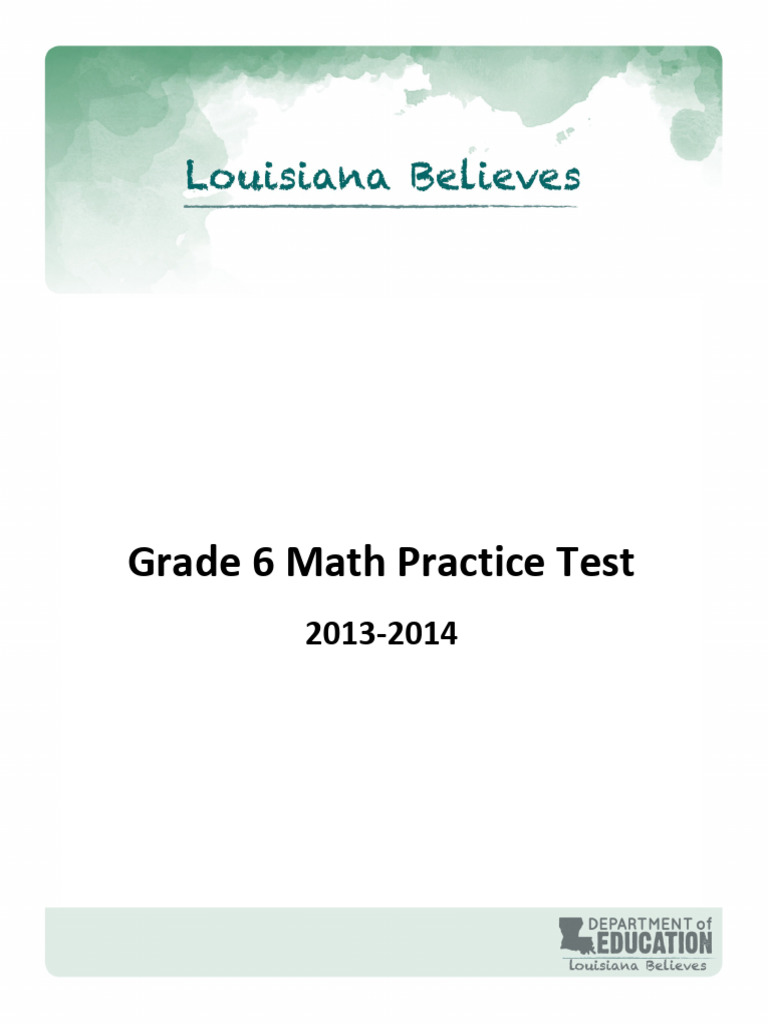 Grade 6 Math Practice Test 2013-2014 | PDF