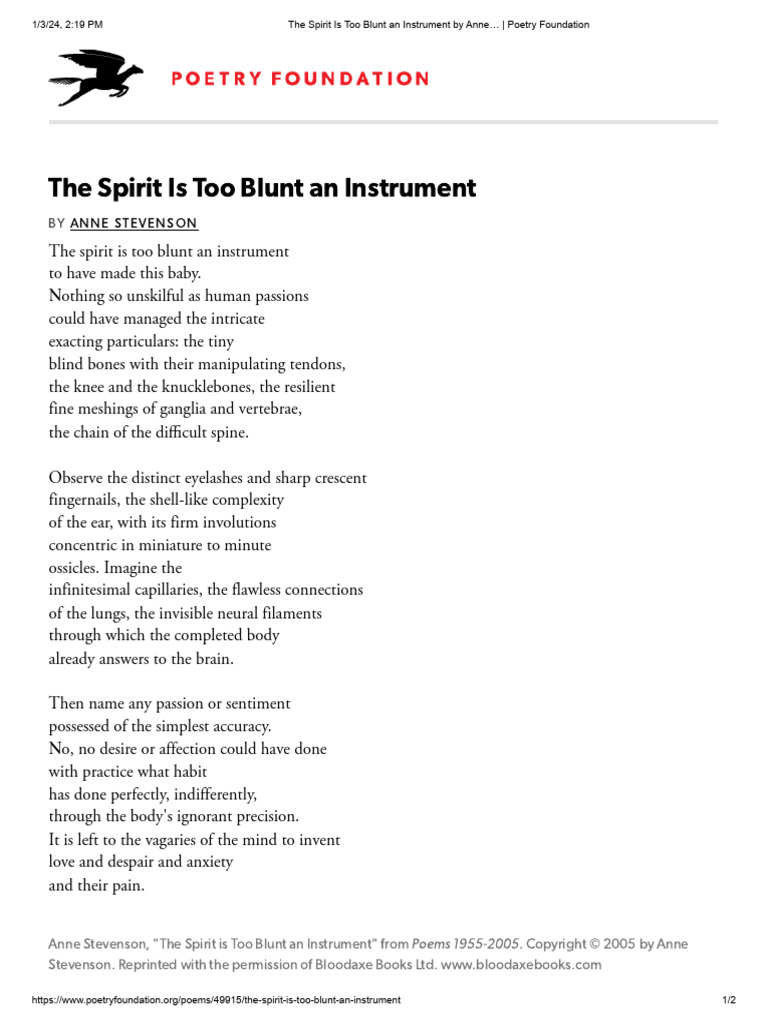 The Spirit Is Too Blunt An Instrument by Anne - Poetry Foundation | PDF