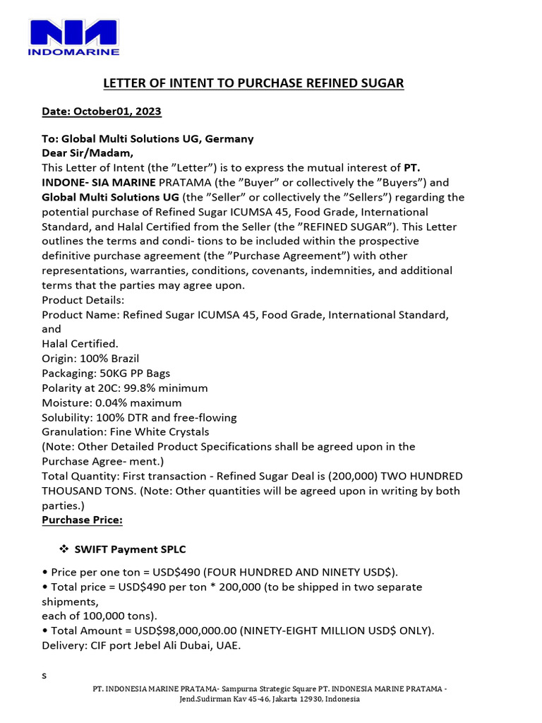 Loi - Indomarine - Sugar Deal2023 | PDF