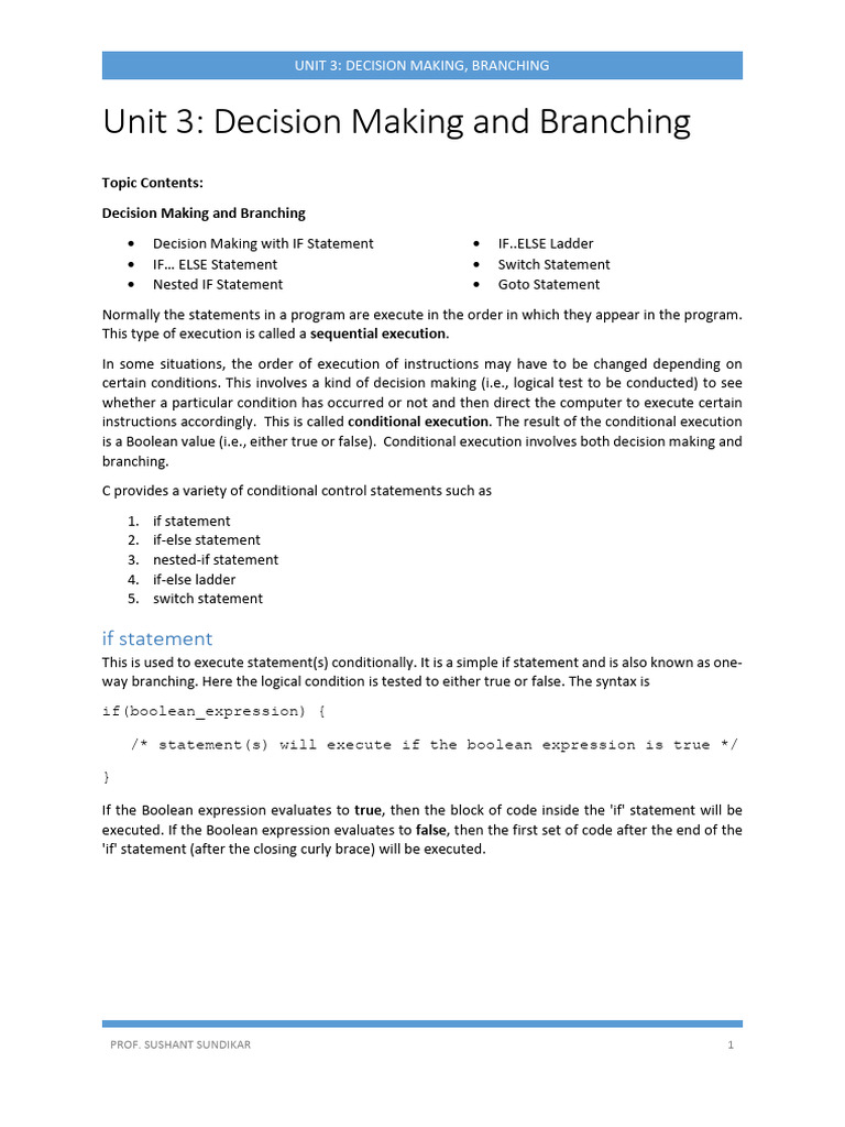 Unit 3 Decision Making And Branching Pdf Boolean Data Type Computer Engineering