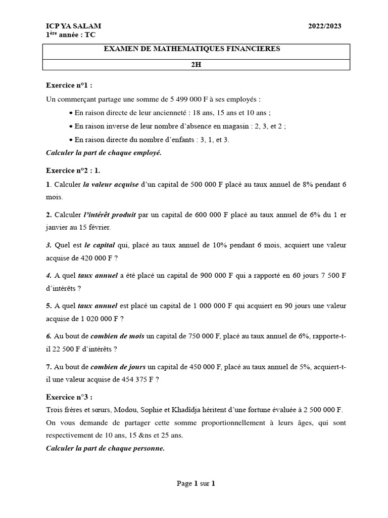 Examen 1 TC Math Fin | PDF