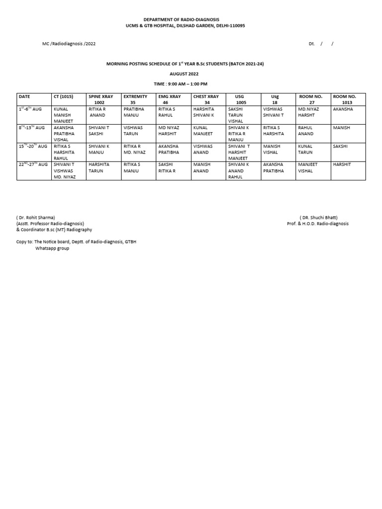 Morning Roster 1st Yr 1 | PDF