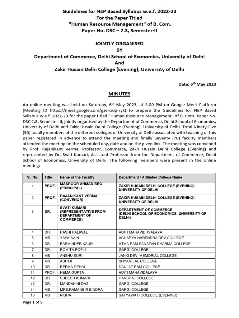 BC MINUTES MEETING FOR NEP Based Syllabus GUIDELINES FOR B. COM. (HONS ...
