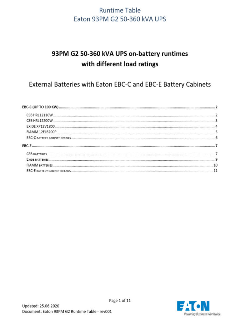 Eaton 93PM G2 UPS Runtime Guide | PDF | Science & Mathematics