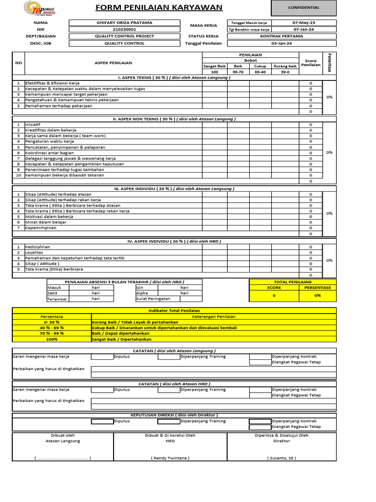 Form Evaluasi Kinerja - Ghifary Oriza P | PDF