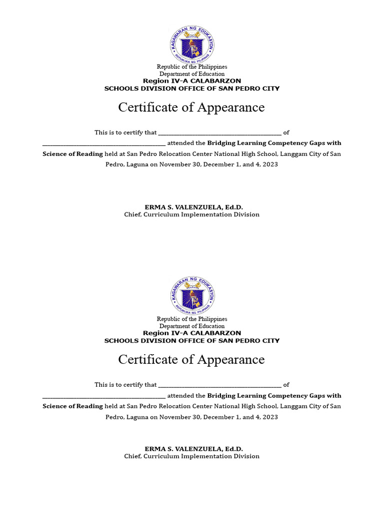 Cert of Appearance | PDF