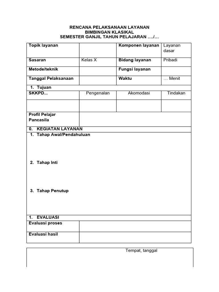 Rancangan Layanan Bimbingan Klasikal Kelompok | PDF