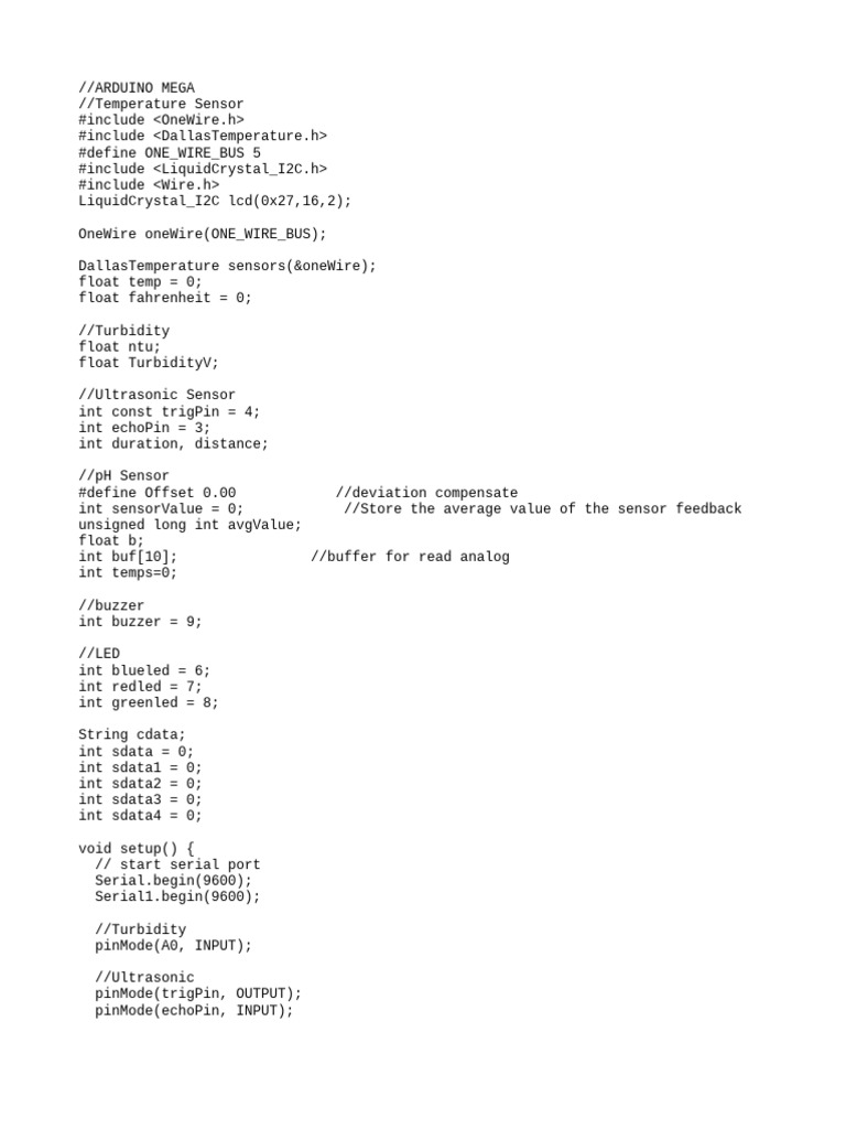 Water Quality Monitoring System Arduino Mega | PDF